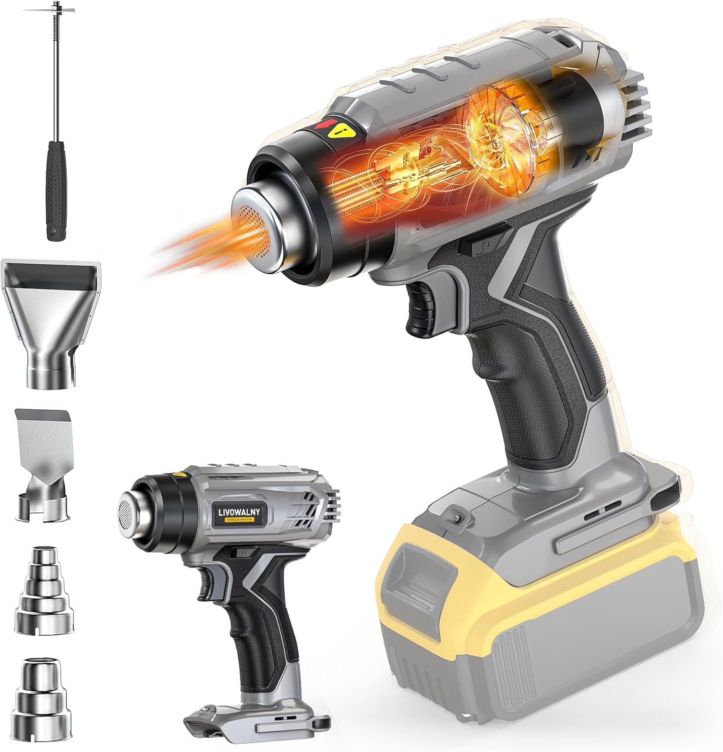 Cordless Heat Gun for Dewalt 20v Battery, LIVOWALNY 350W 990°F (532°C ...