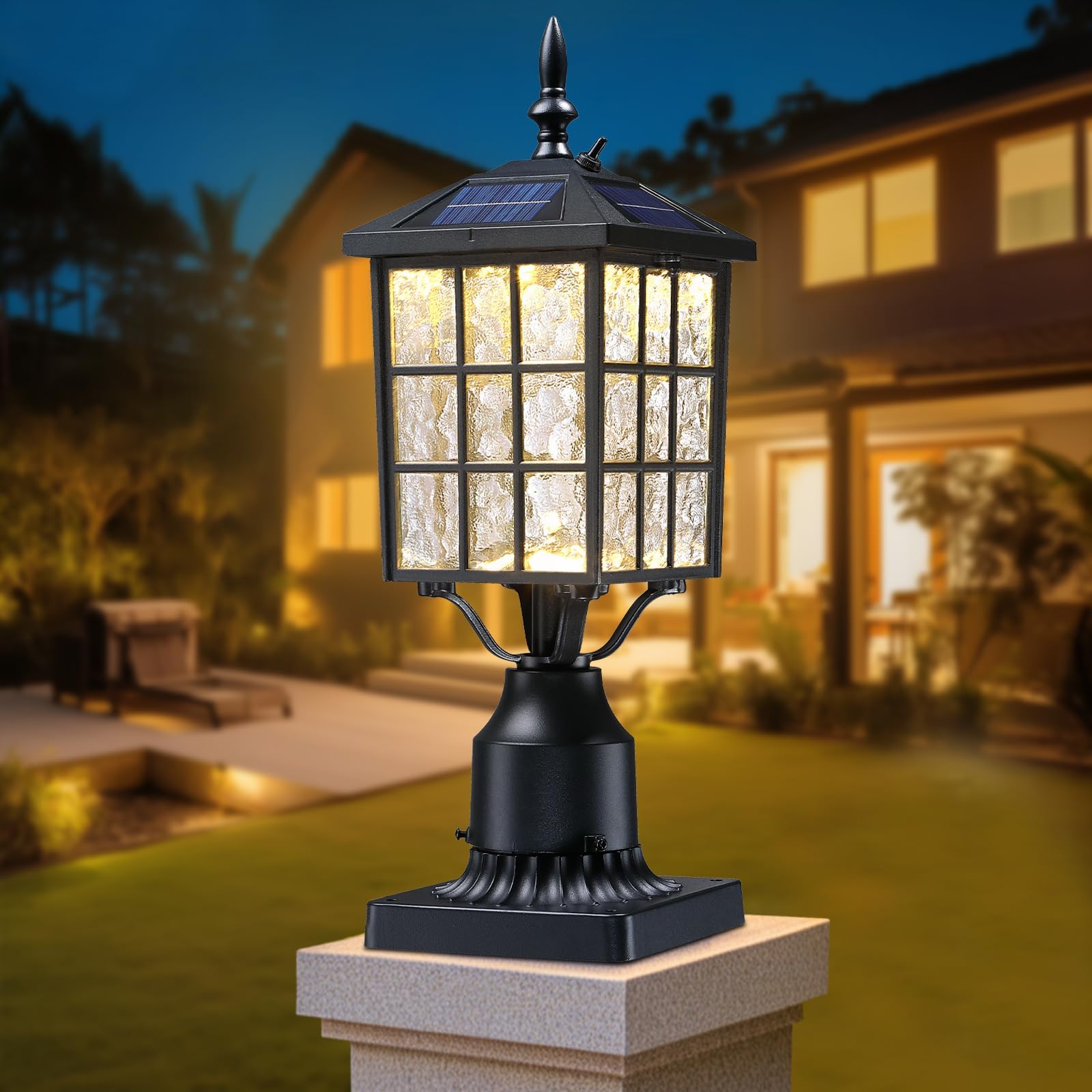 16.5" Solar Post Lights, Dusk to Dawn Outdoor Post Lights Solar Lamp ...