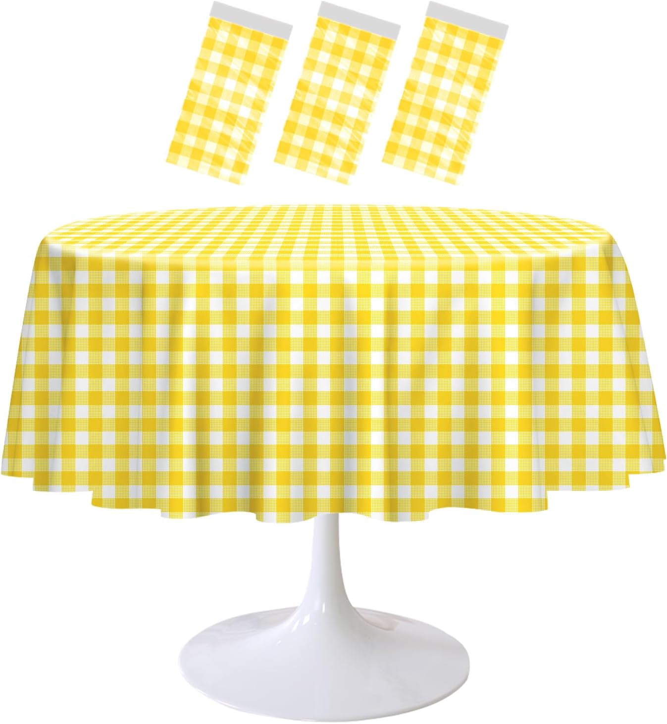 Amazon.com: RINDOJIN 3 Pack Yellow Gingham Tablecloth Round 84 x 84 ...