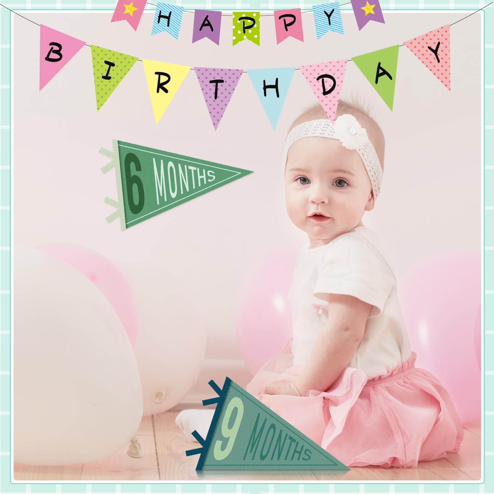 14 Pcs Baby Milestone Pennant Signs Monthly Milestone Banner
