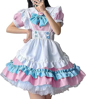 Amazon.com: Ruffle Frill Trim Maid Dress Color Blocking Princess ...