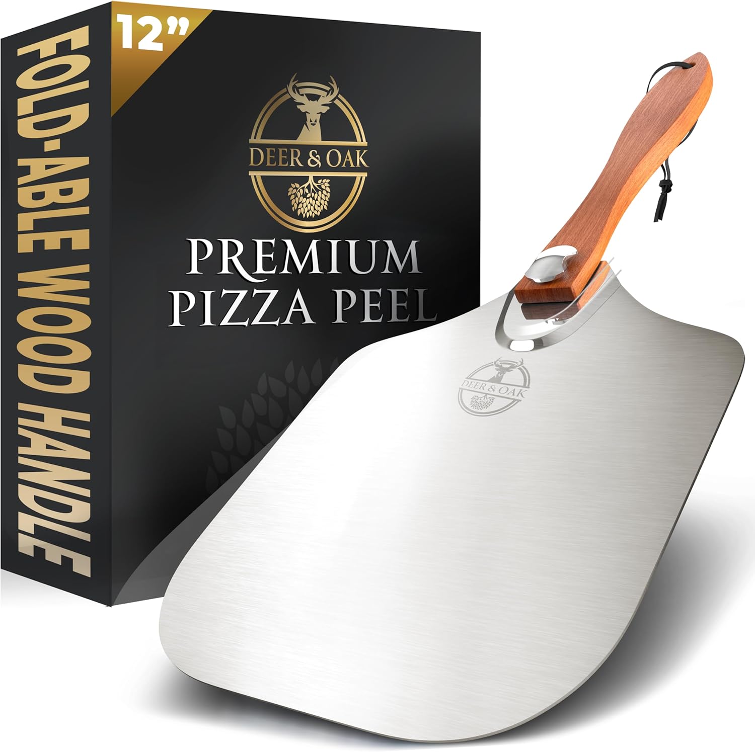 Deer & Oak Wooden Pizza Peel 12 Inch - Premium Food Grade Aluminium ...