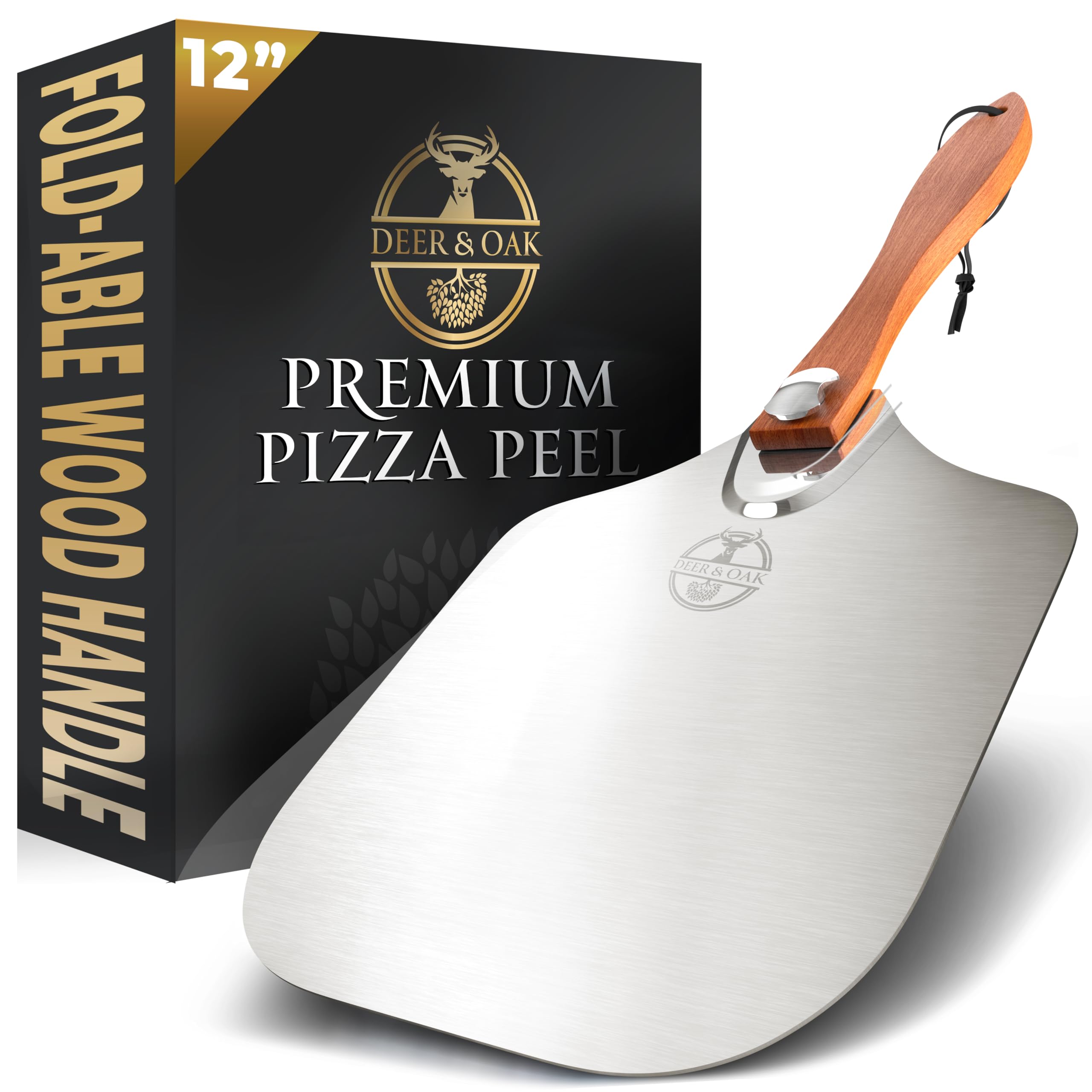 Deer & Oak Wooden Pizza Peel 12 Inch - Premium Food Grade Aluminium ...