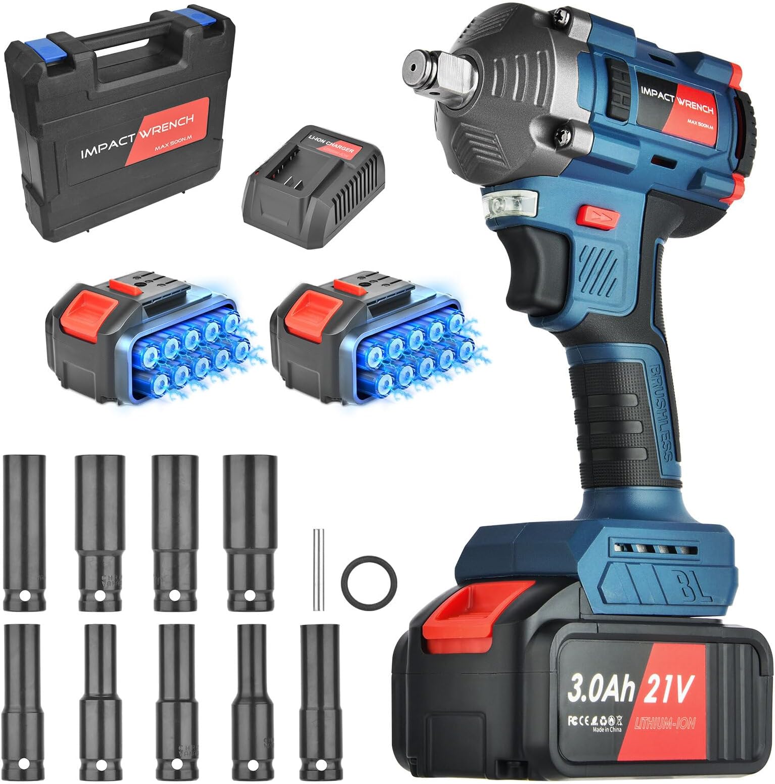 NUZEKY Cordless Electric Impact Wrench 1/2 inch: Max Torque 442 Ft-lbs ...