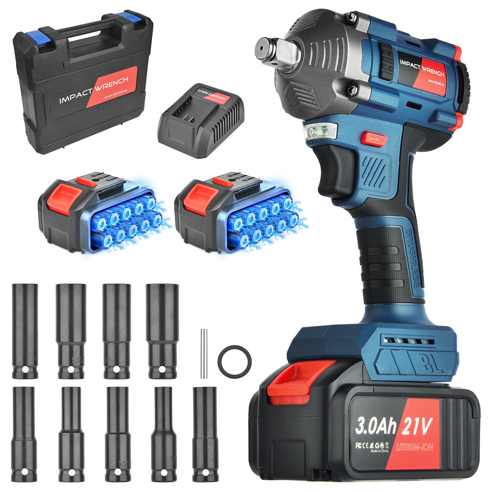 Cordless Impact Wrench 1/2 inch: Brushless High Torque Impact Gun, 369 Ft-lbs (500N.m) Electric ...