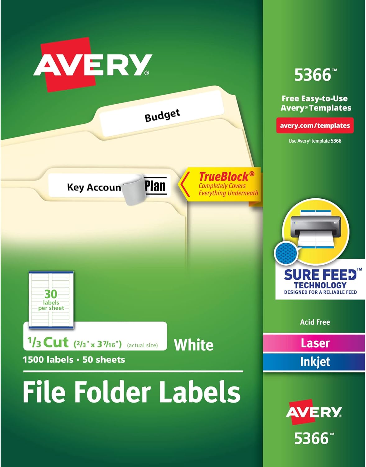 Avery File Folder Labels for Laser and Ink Jet Printers with TrueBlock ...