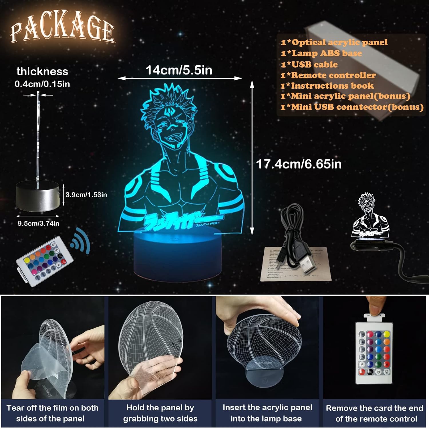 Anime Figure Yuji Itadori Ryomen Sukuna 3D LED Lamp Optical Night Light ...