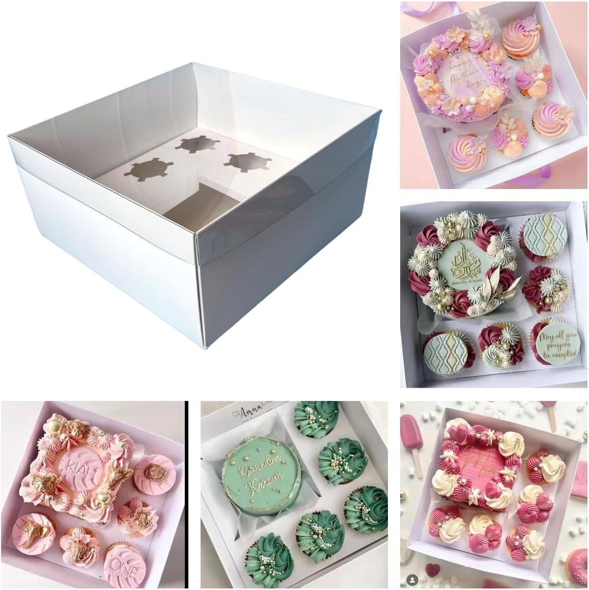 Amazon.com: SAHROO Bento Cake and Cupcake Box 4-inch Cake and 5 ...
