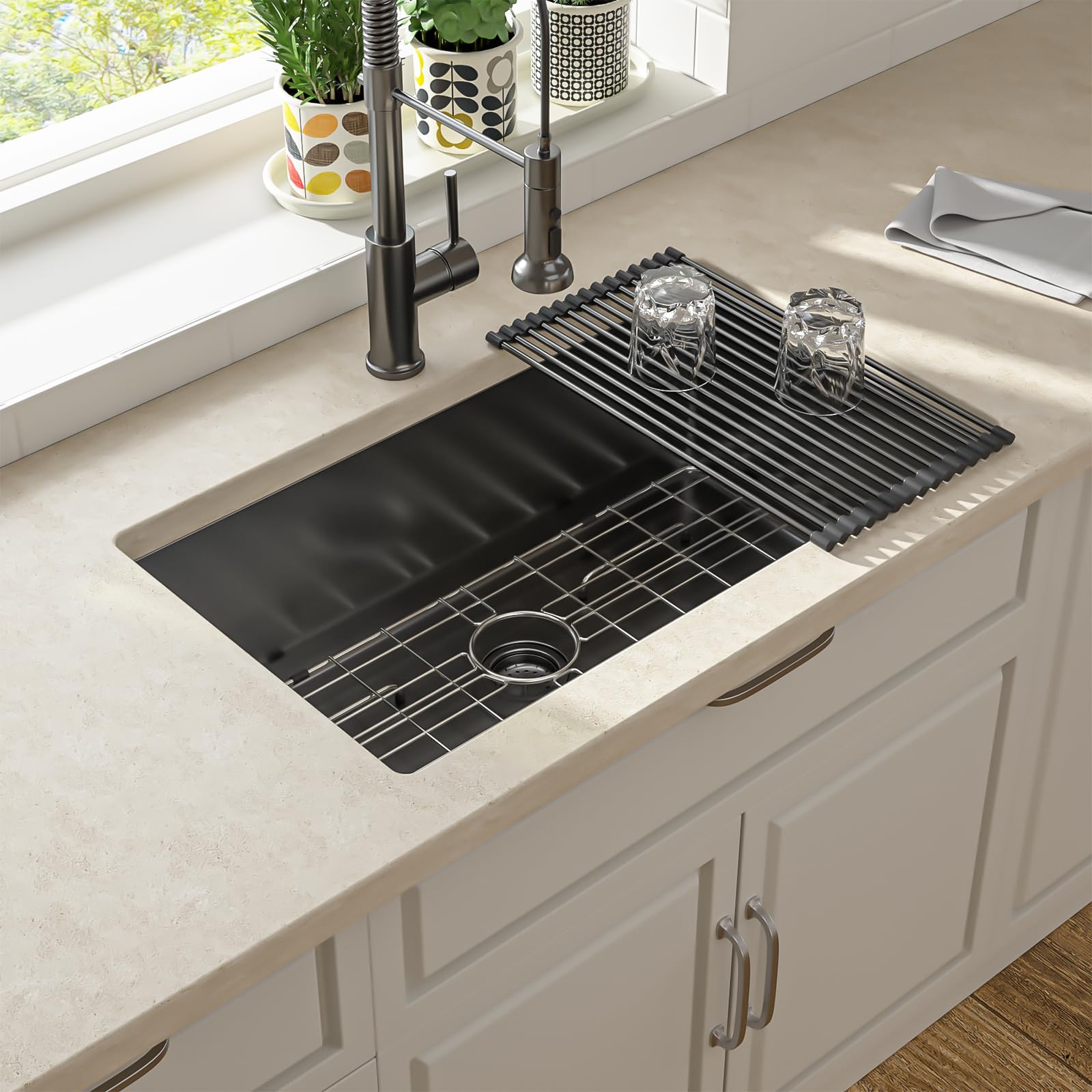 Snapklik.com : 32 Inch Black Kitchen Sink Undermount 16 Gauge Stainless ...