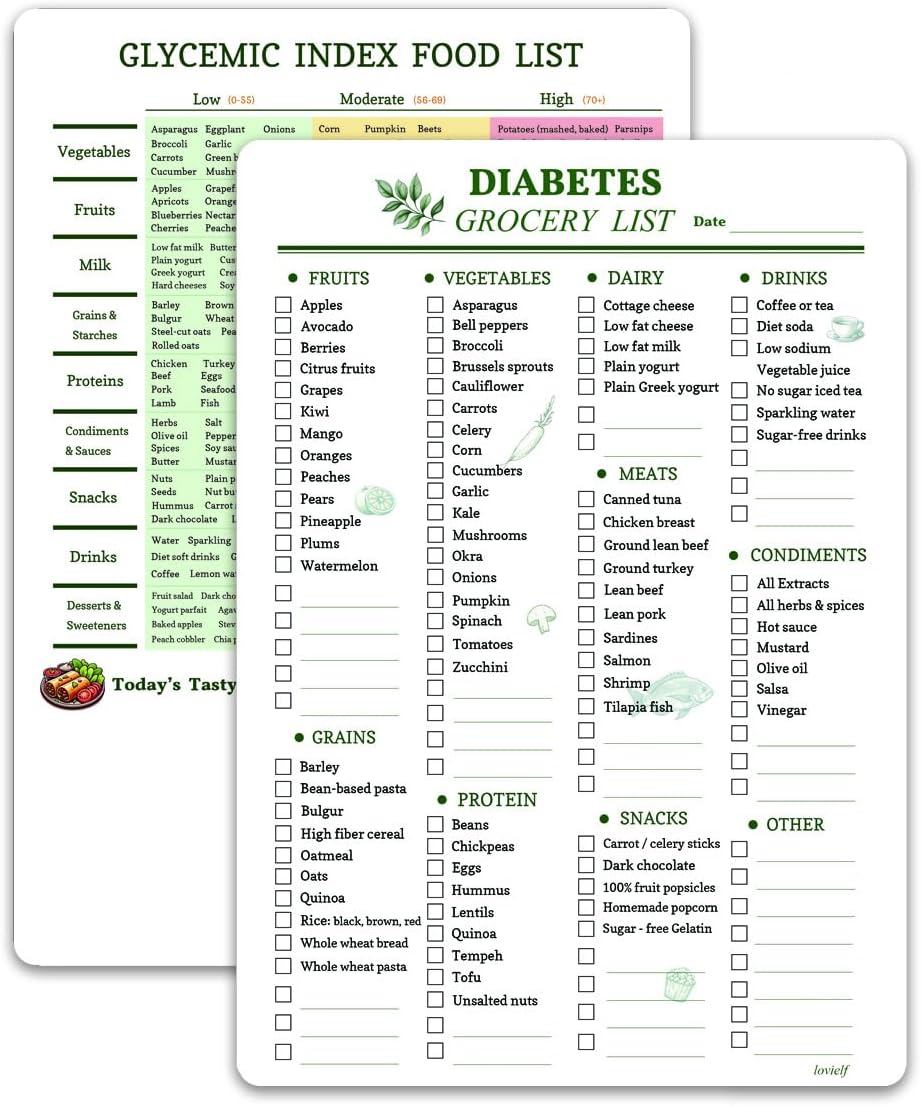 Amazon.com : lovielf Reusable Diabetes Grocery Shopping List Food Chart ...