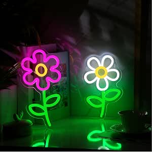 Xuhal 2 Pieces Daisy Flower Neon Sign Daisy Shaped Neon Light Aesthetic ...
