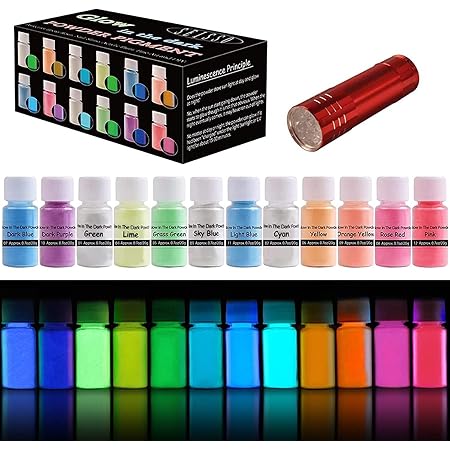 Amazon.com: 10 Color Glow In The Dark Pigment Powder with UV Lamp ...