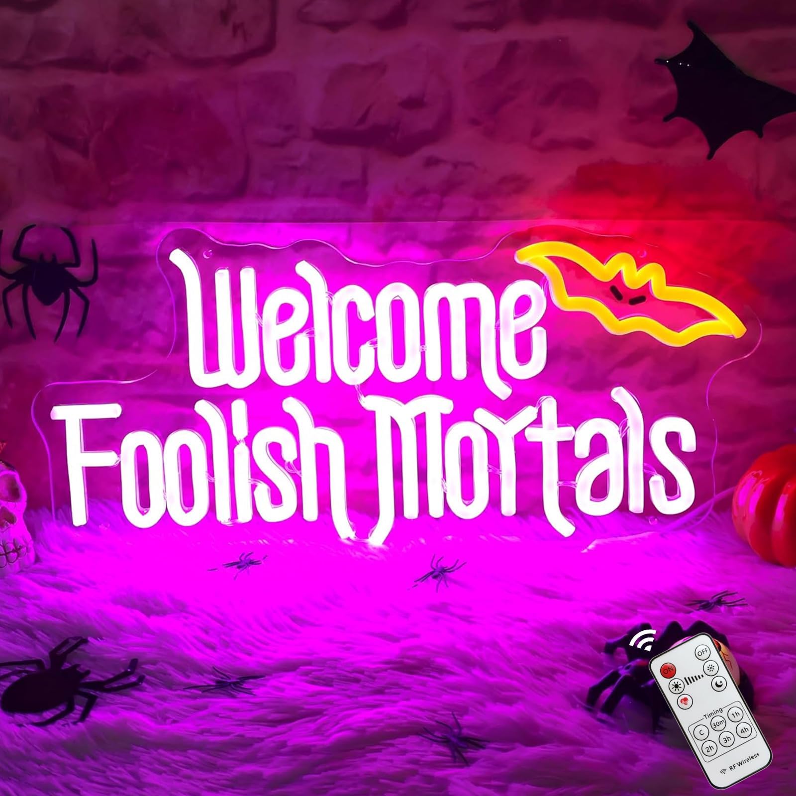 Amazon.com: Welcome Foolish Mortals Neon Sign,Dimmable Halloween Party ...