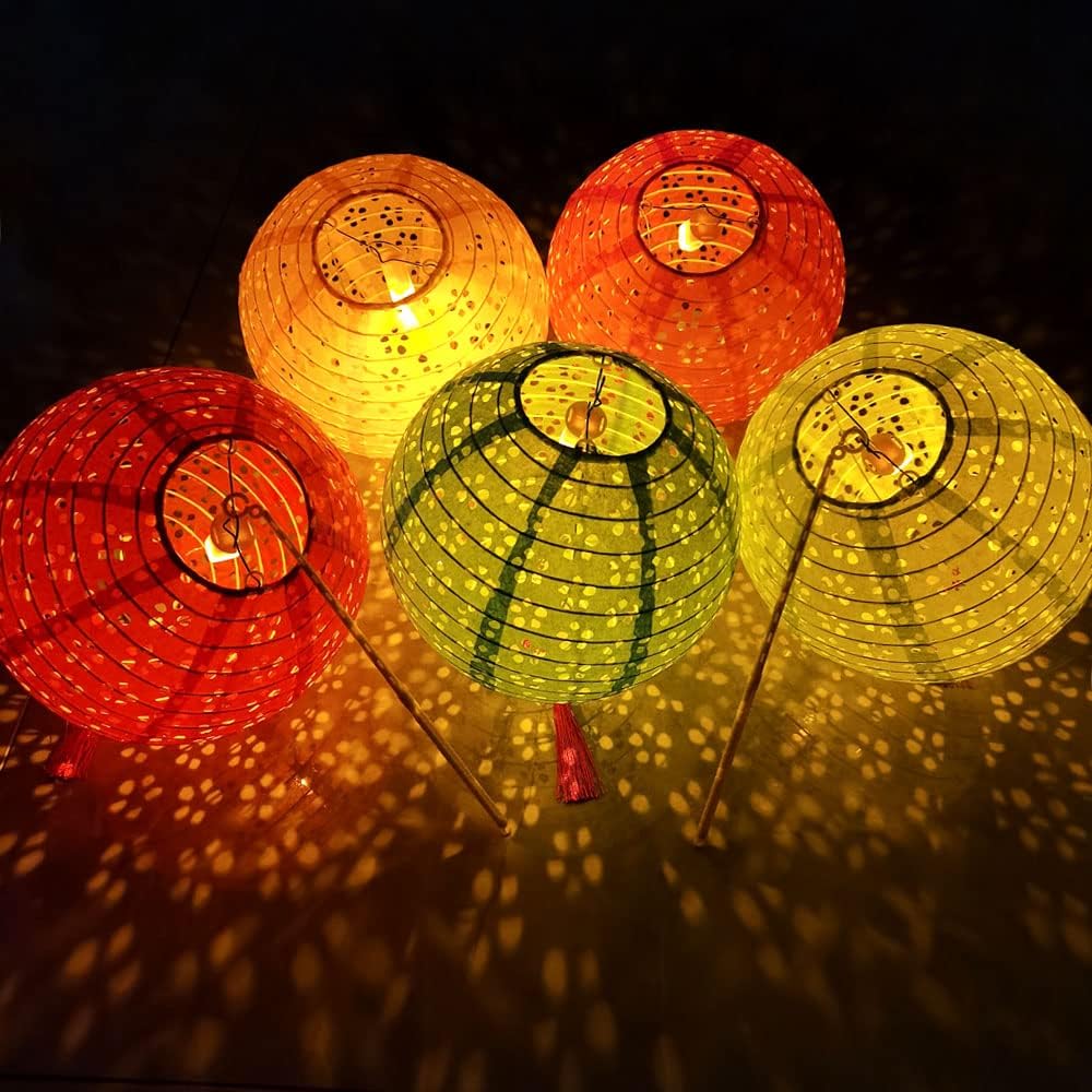 12 Pieces Chinese Paper Lanterns Multicolor Hanging Hollow Out Lanterns ...