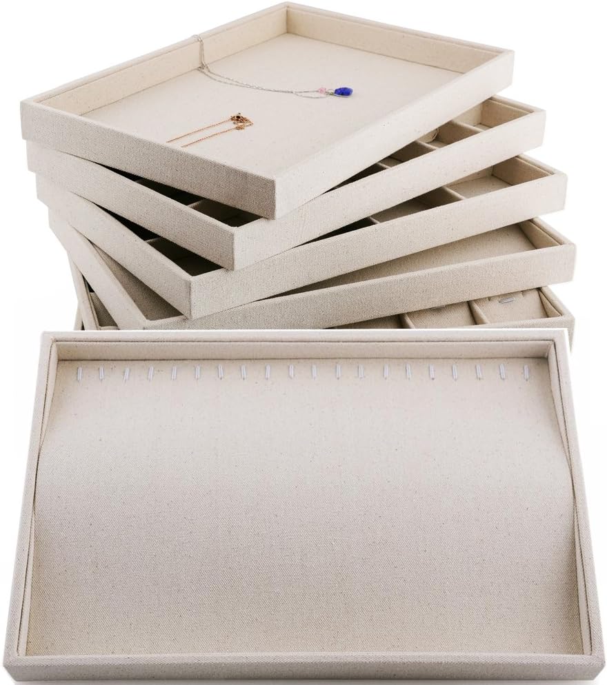 Oirlv Stackable 17 Hooks Sackcloth Jewelry Tray Necklace/Pendant/Long ...