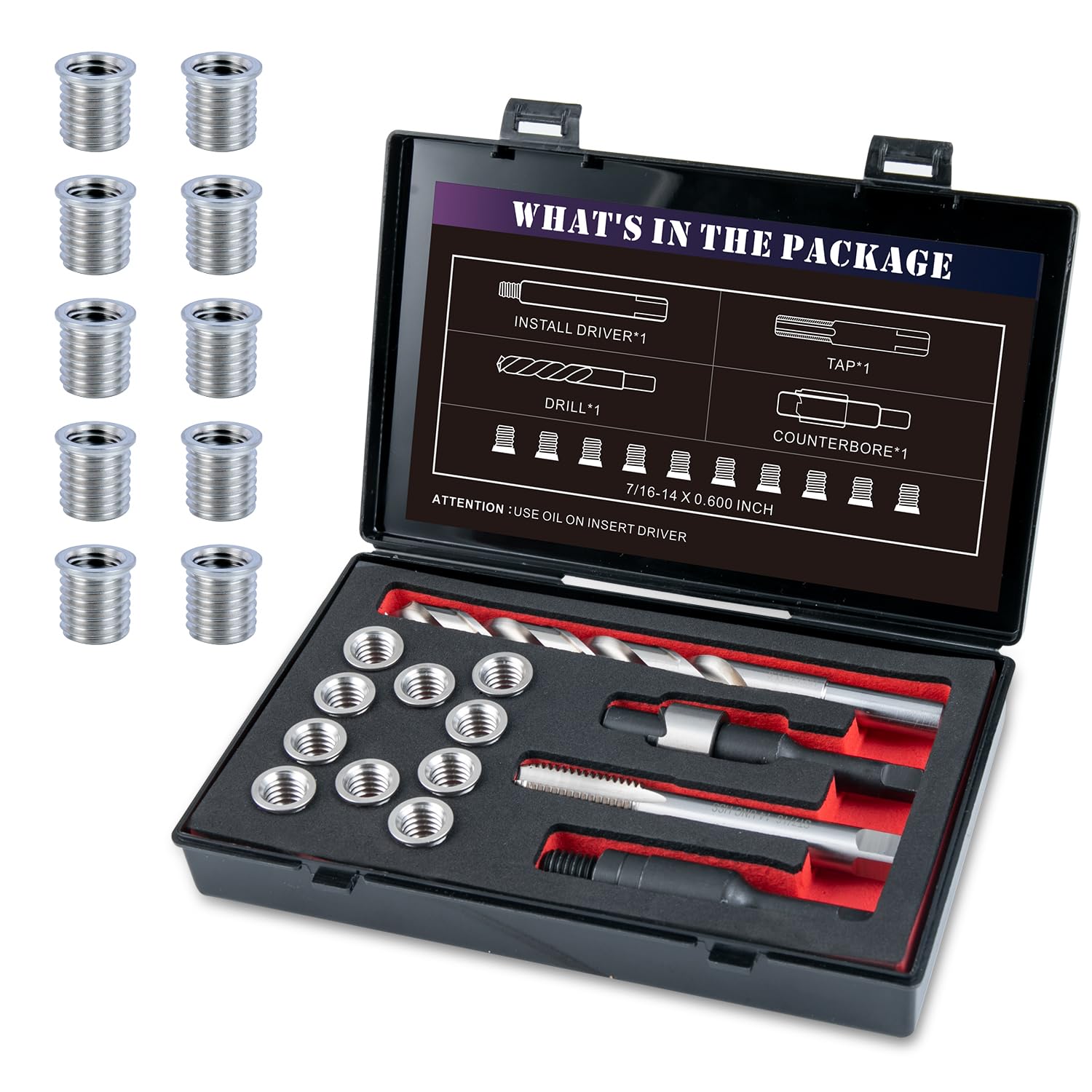 Amazon.com: SENNMONN 7/16-14 SAE Thread Repair Kit with Insert HSS ...