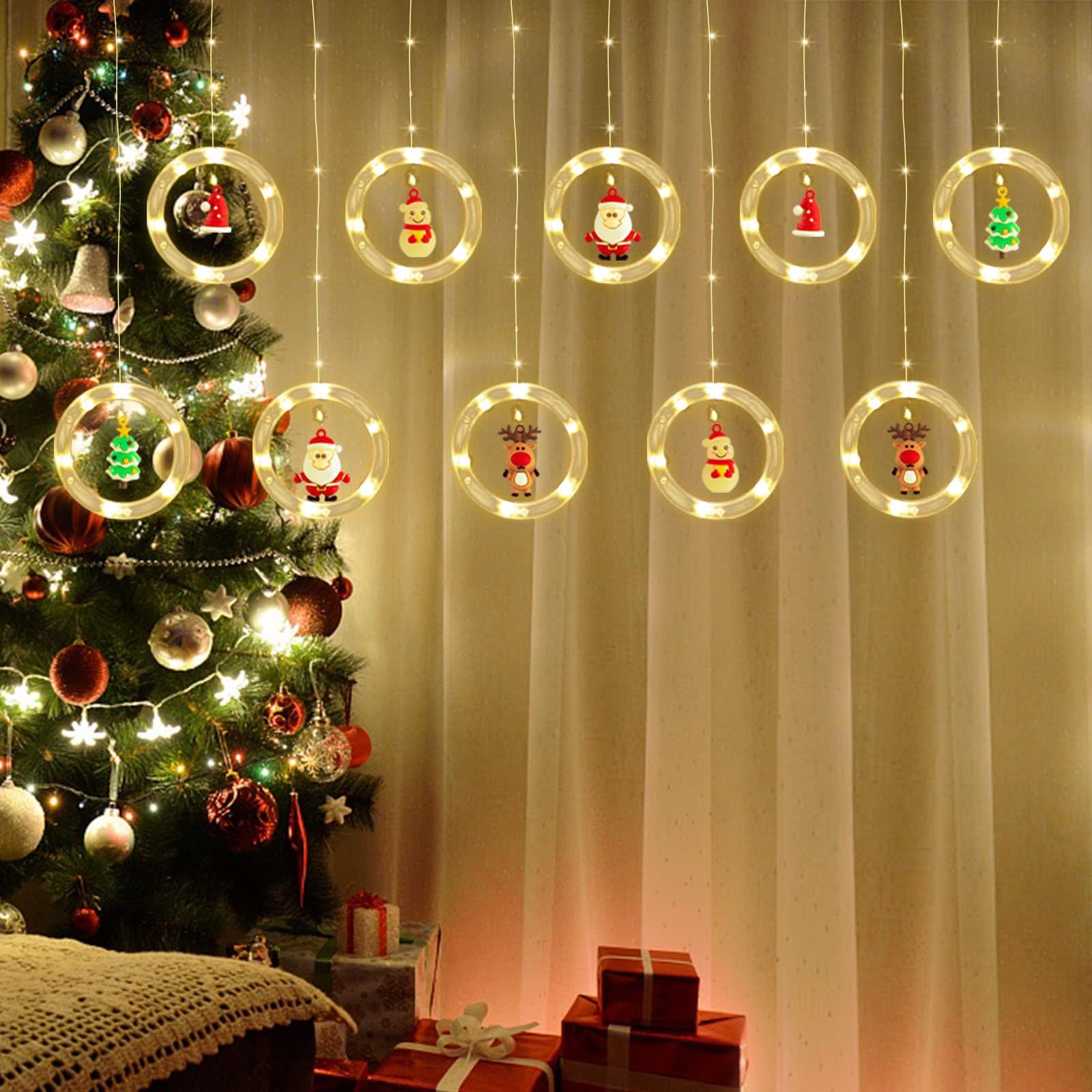 Christmas Window Lights, 9.84ft Ring Curtain Lights, Warm White LED ...