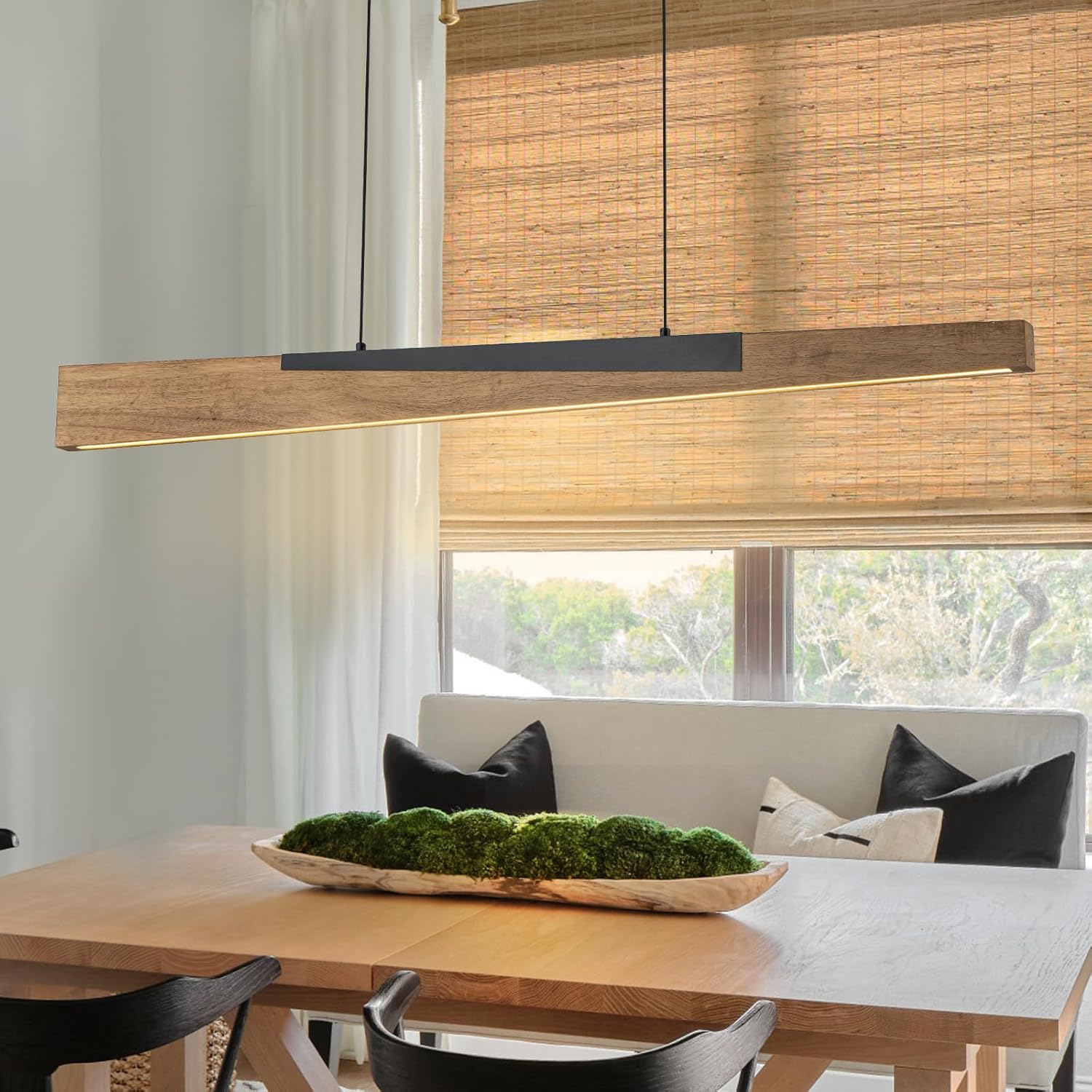 EDISLIVE 49.2 in Wood Linear LED Pendant Light Modern Dimmable LED ...