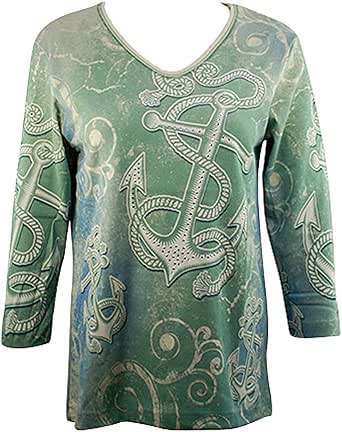 Cactus Bay Apparel - Anchors, 3/4 Sleeve, V-Neck Rhinestone Cotton ...