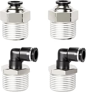 TAILONZ PNEUMATIC Elbow and Straight Combination 1/4 Inch Tube OD x 1/2 Inch NPT Thread Push to ...