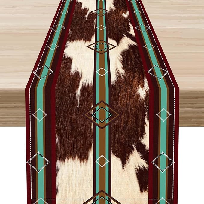 Amazon.com: Western Table Runner, Rustic Brown Cow Print Skin Cowhide ...