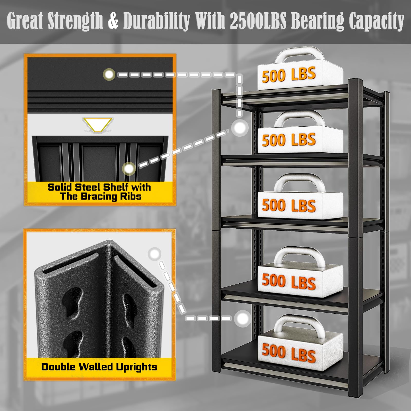 Rufokisa 5-Tier Garage Shelving Heavy Duty?72" Metal Shelving Unit for ...