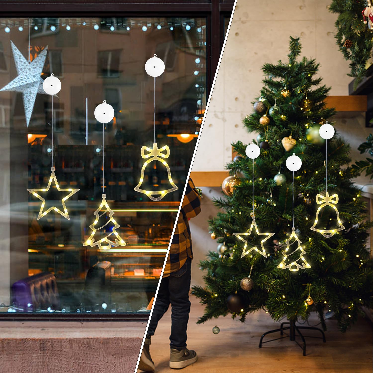 SULOLI 3Pcs Christmas Window Decorations, Xmas Hanging Tree Bell Star ...