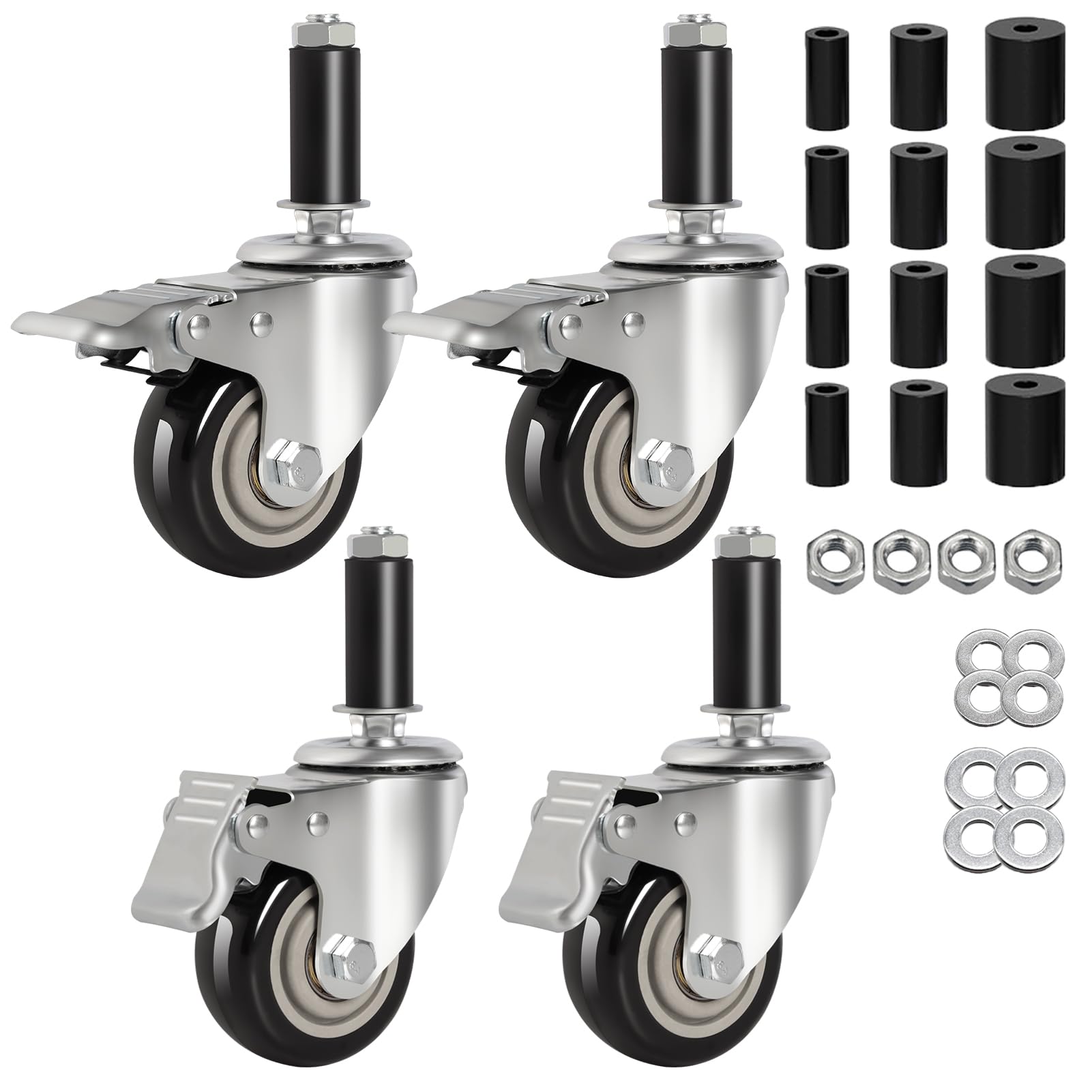 Snapklik.com : 3 Inch Caster Wheels For Prep Table, Expanding Stem Casters