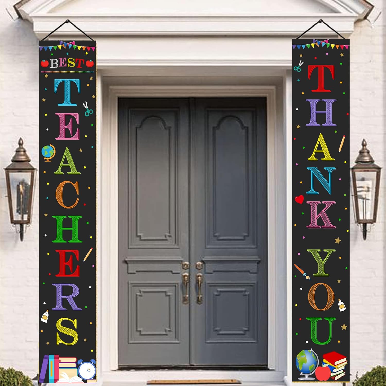 Amazon.com: Dreasmt Teacher Appreciation Week Hanging Banner Porch Sign ...