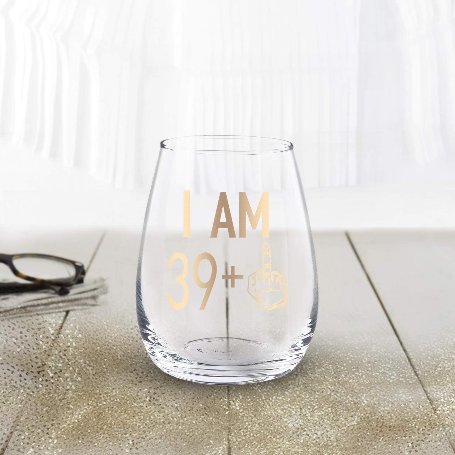 40th Birthday Wine Glass 39 Plus One Middle Finger Stemless Wine Glass ...