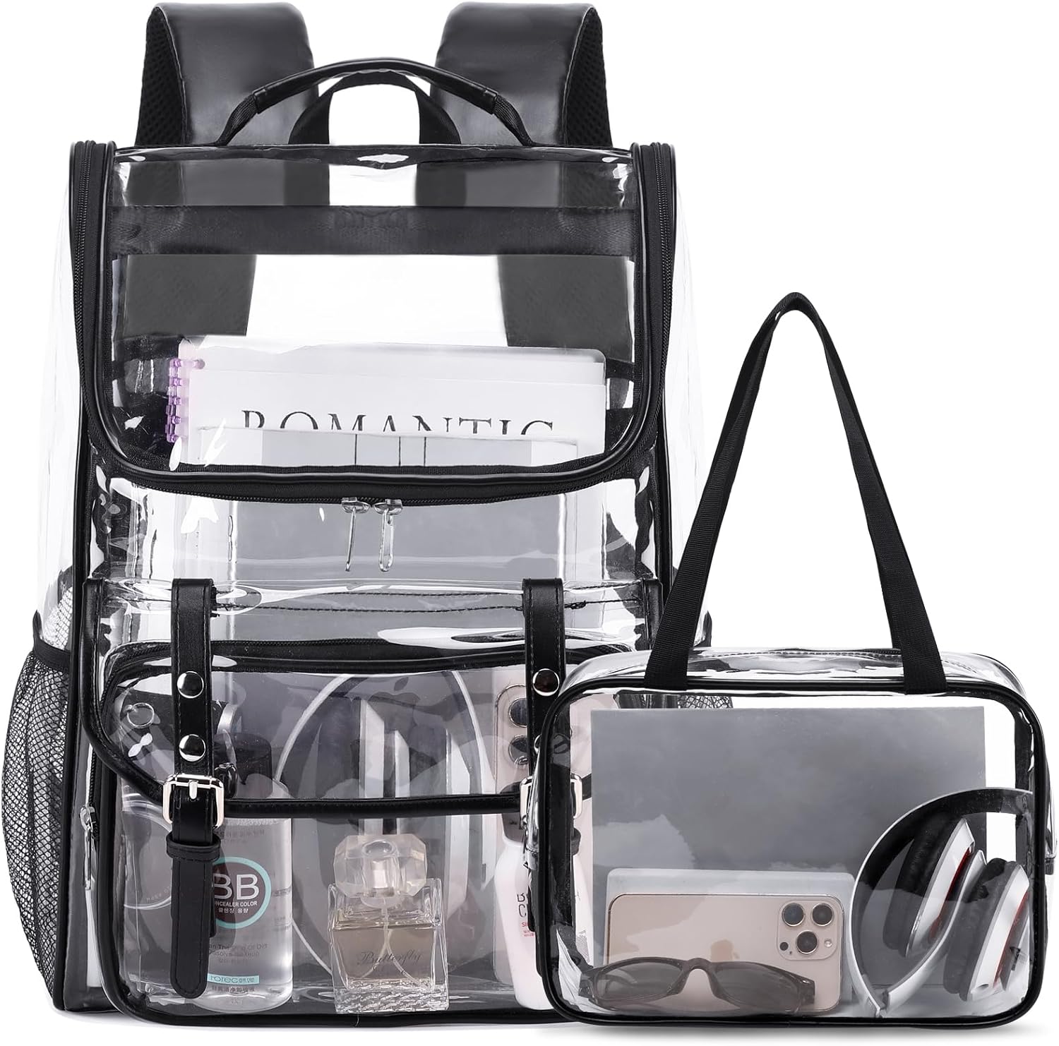 Amazon.com | DIGOBAY Clear Backpack with Lunch Bag Set, Leather Clear ...