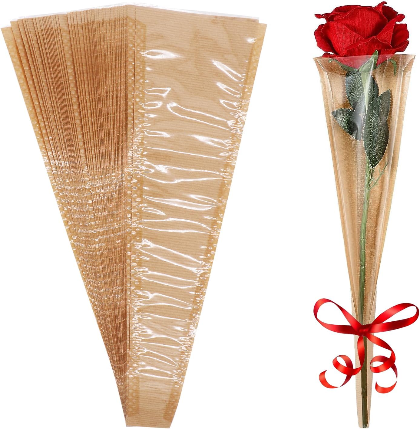Amazon.com: DUTWROY Kraft Paper Flower Wrapping Bags 50 Pcs Rose ...