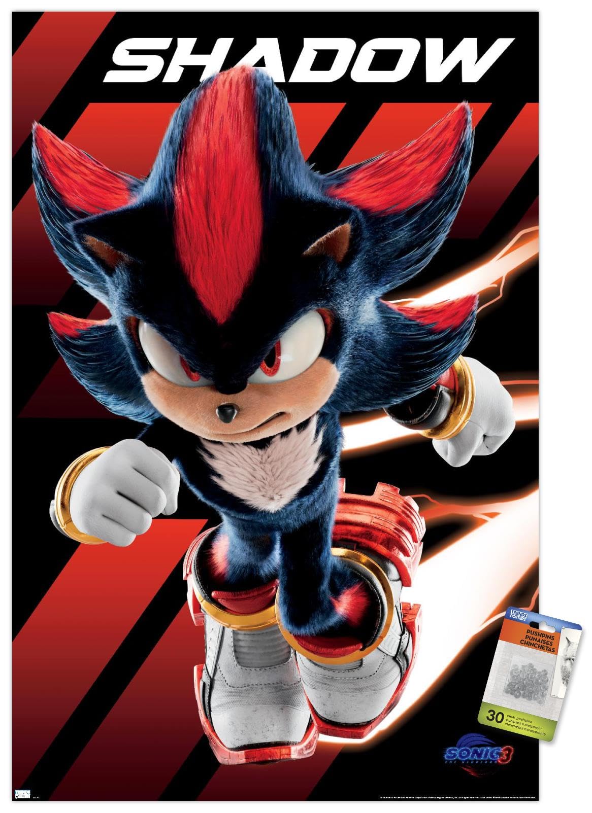 Sonic The Hedgehog 3 - Shadow Wall Poster with Pushpins, 22.37" x 34.00", Premium Poster & Push ...
