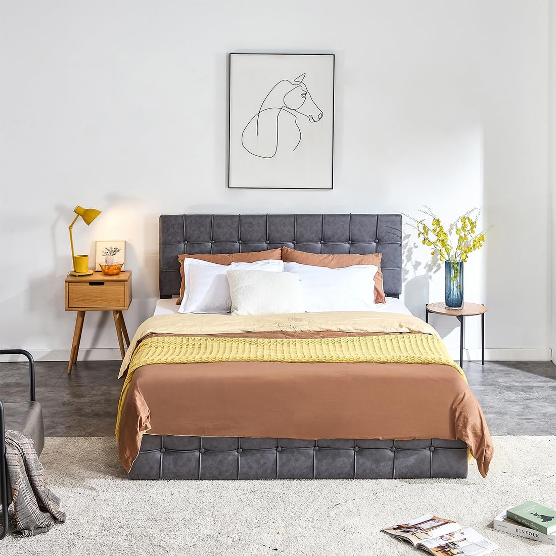 Amazon.com: Anwickmak Modern Queen Size Upholstered Platform Bed with ...