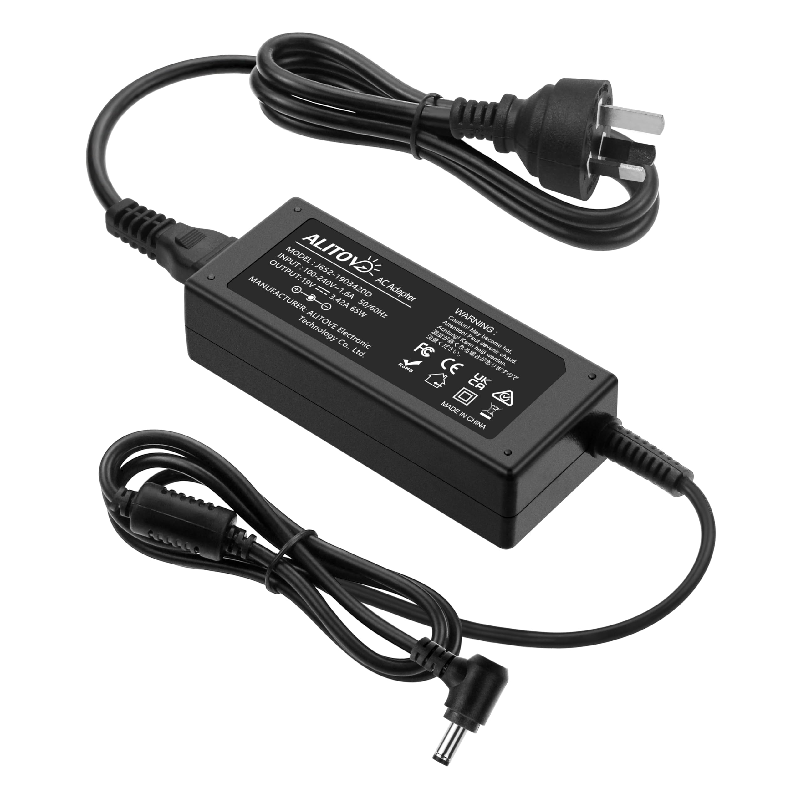 ALITOVE 19V Power Supply Adapter 3.42A 65W AC/DC Converter Transformer ...