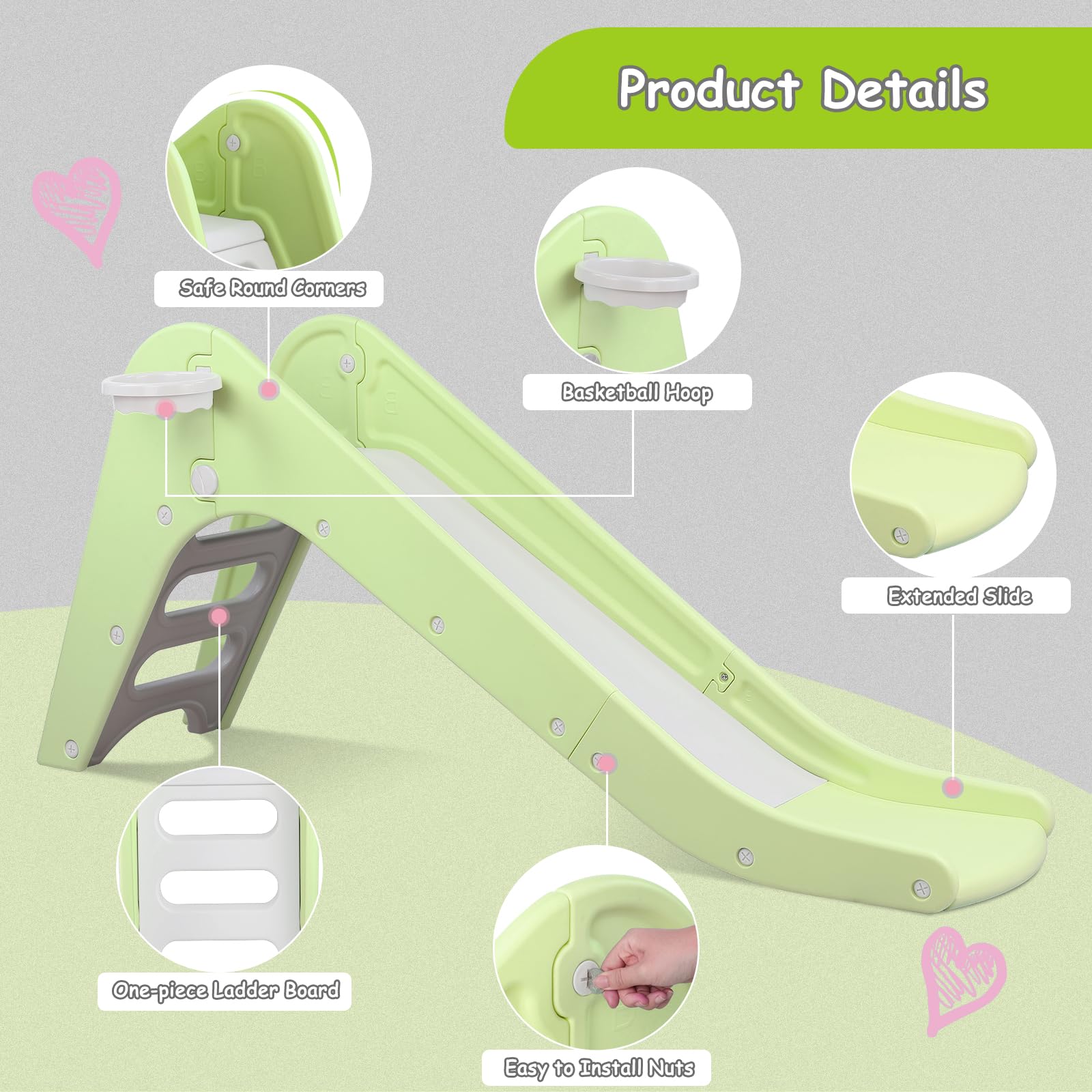 Snapklik.com : MAMIZO 3 In 1 Toddler Slide, Extra Long Baby Slide ...
