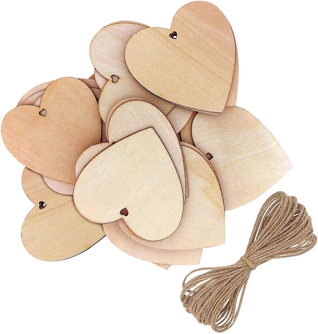 Wooden Hearts, 10Pcs Heart-Shaped Wood Decoration with Natural Twine ...