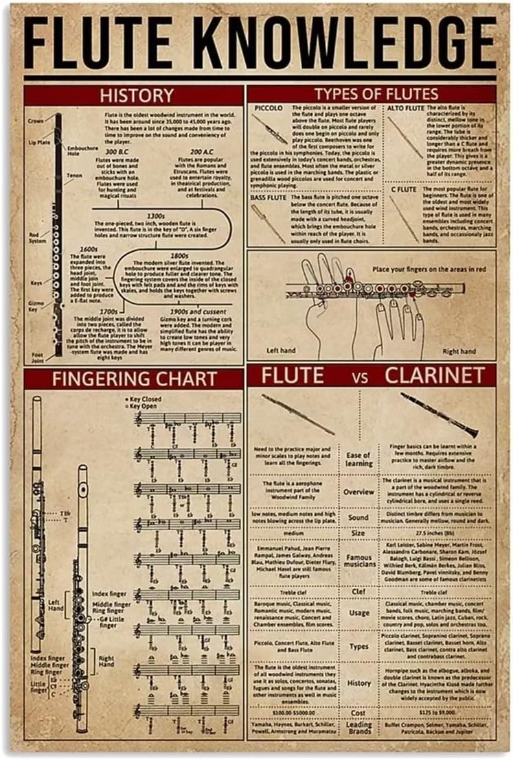 Amazon.com - Musical Instrument Canvas Wall Art Flute Knowledge Quick ...