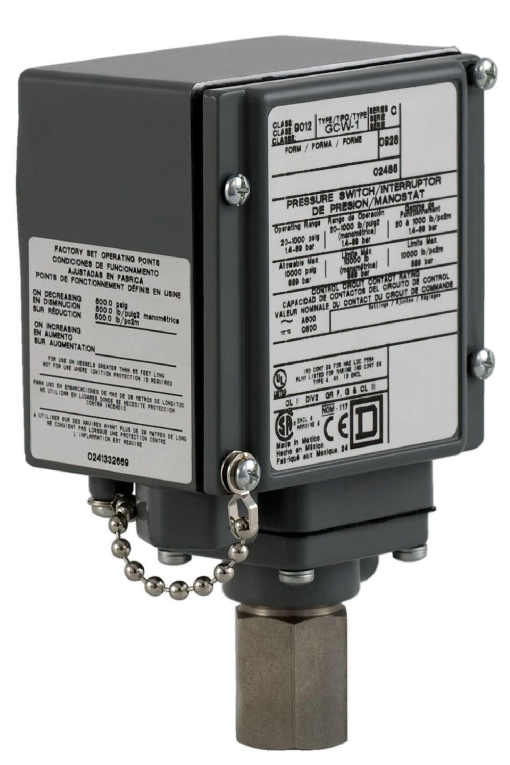 Telemecanique Sensors 9012GF Single-Stage Piston-Actuated Pressure ...