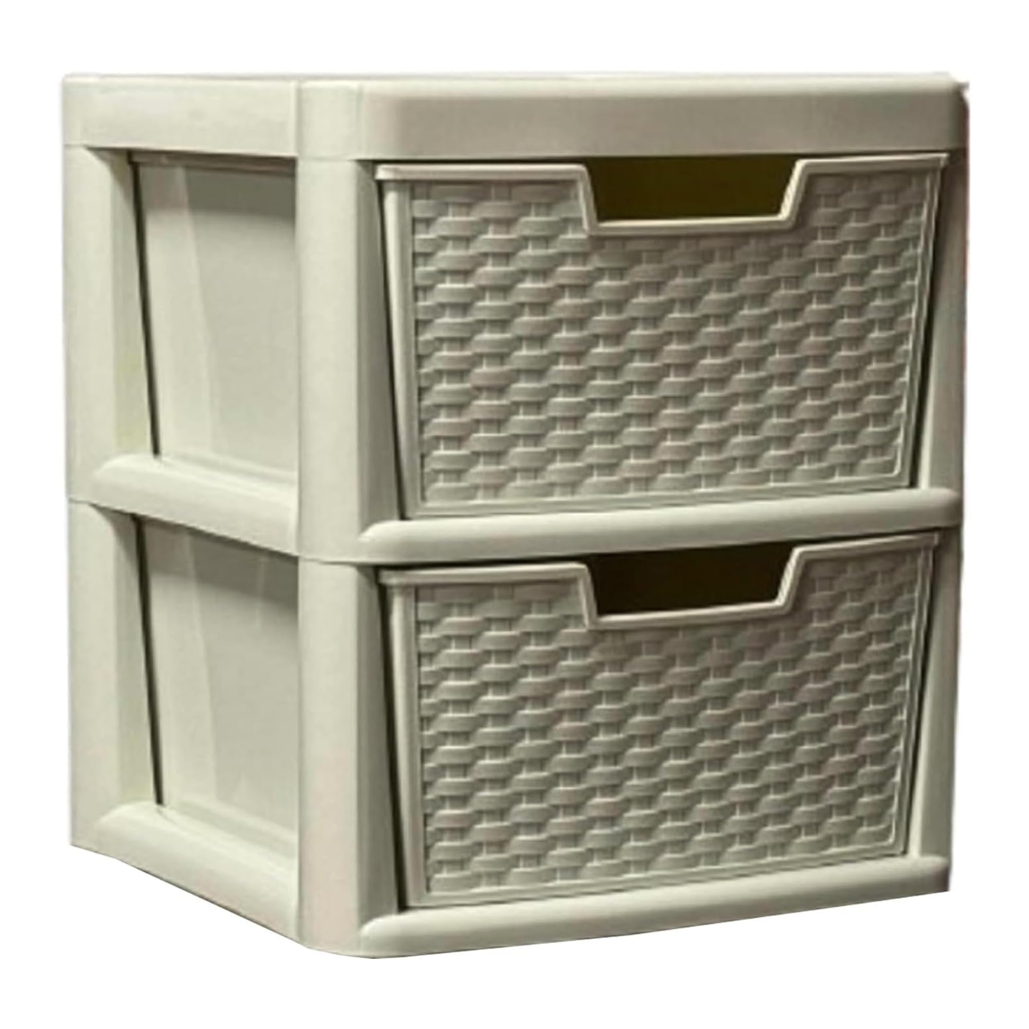 ALEEZ - Large Plastic Drawer Storage Unit - Rattan Effect 2 Drawer ...