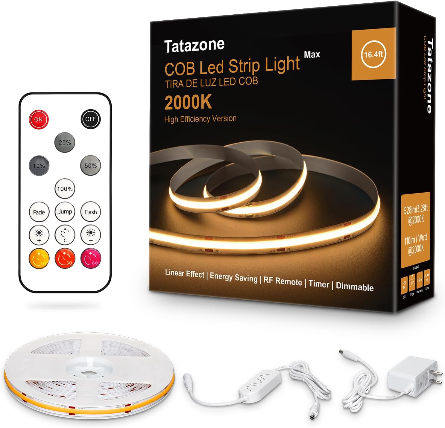 Amazon.com: Tatazone 2000K Yellow Color COB Led Strip Lights with RF ...