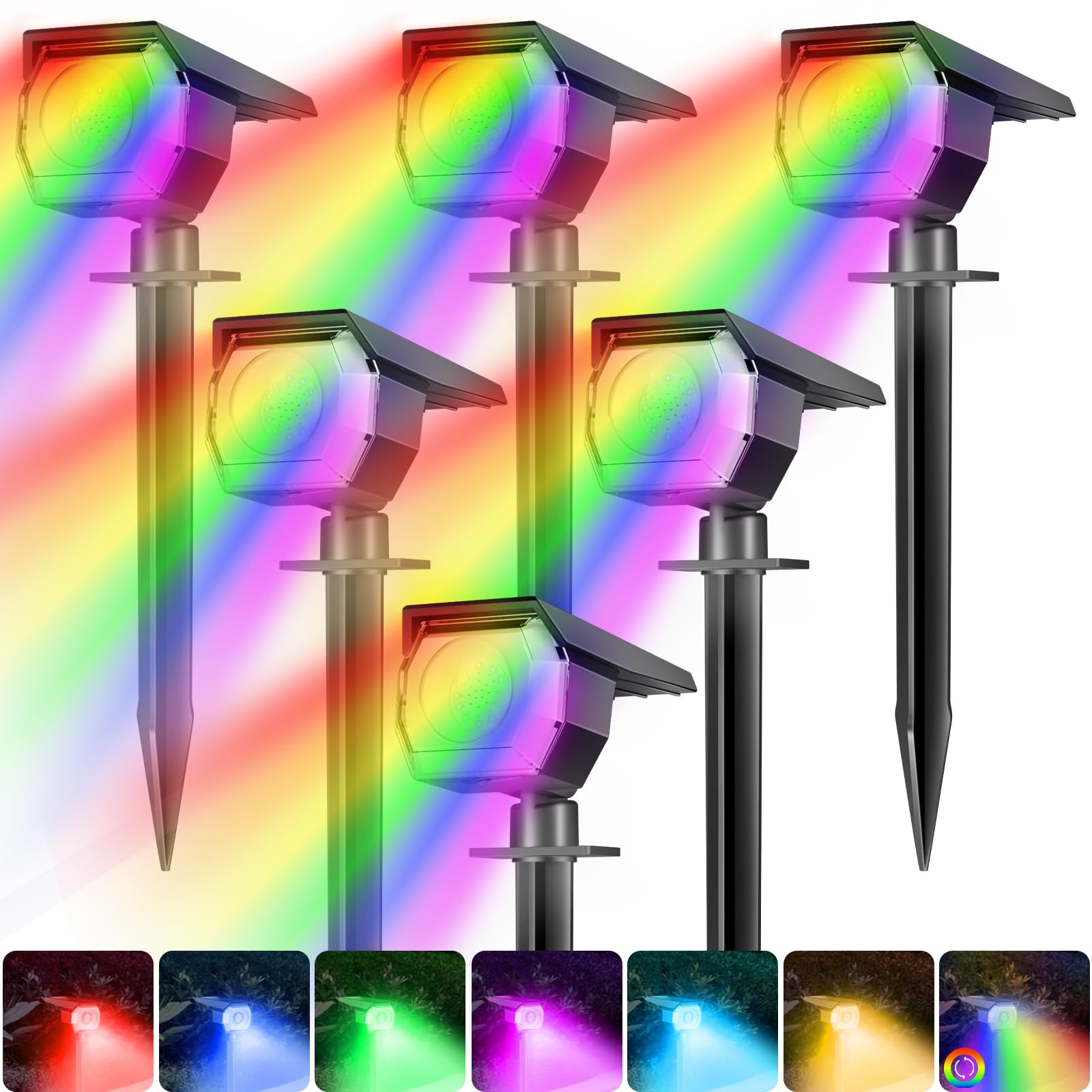 Peasur 6 Pack Solar Spot Lights Outdoor Color Changing, 7 Modes ...
