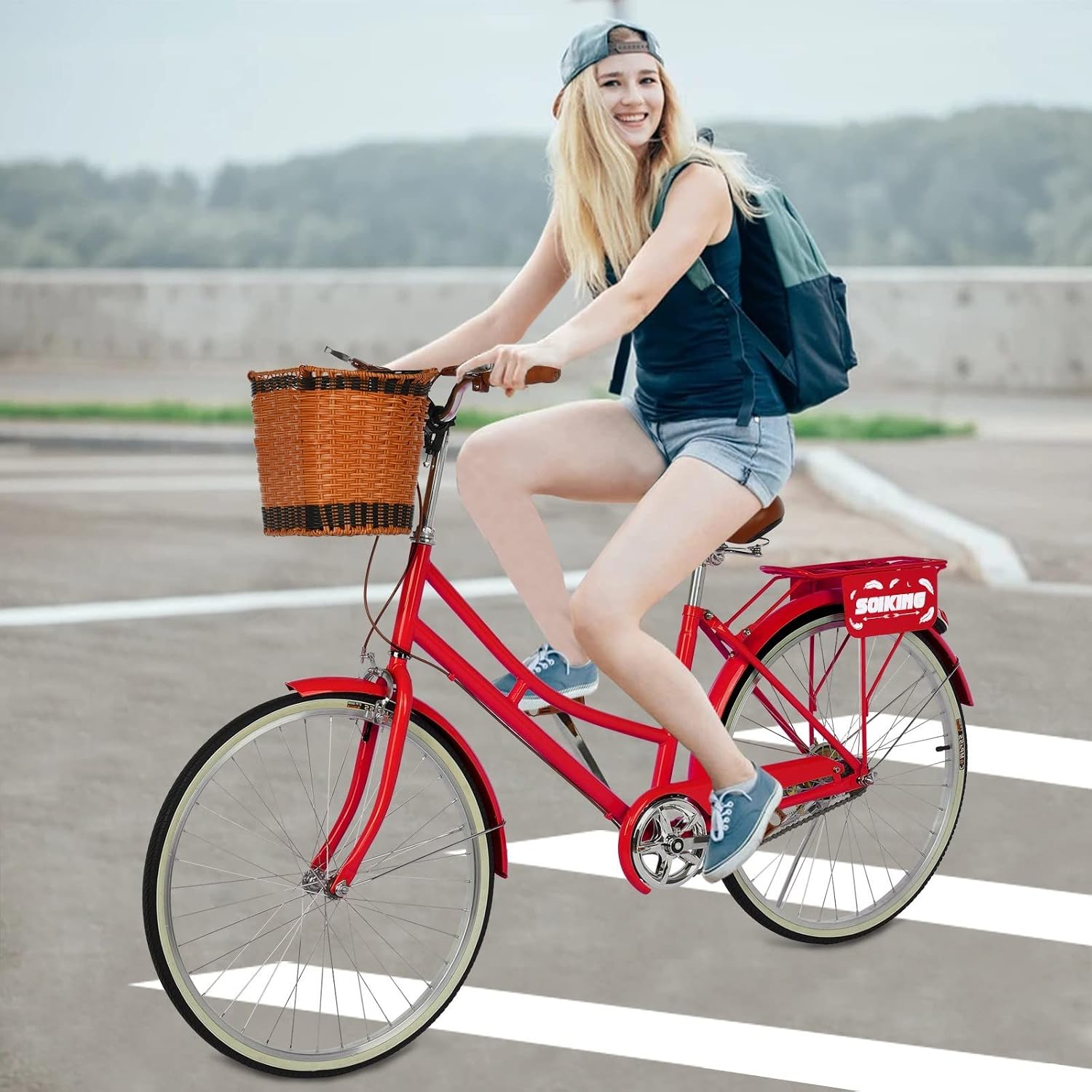 Amazon.com : Adult Womens Beach Cruiser Bike, 26'' Ladies Classic Retro ...