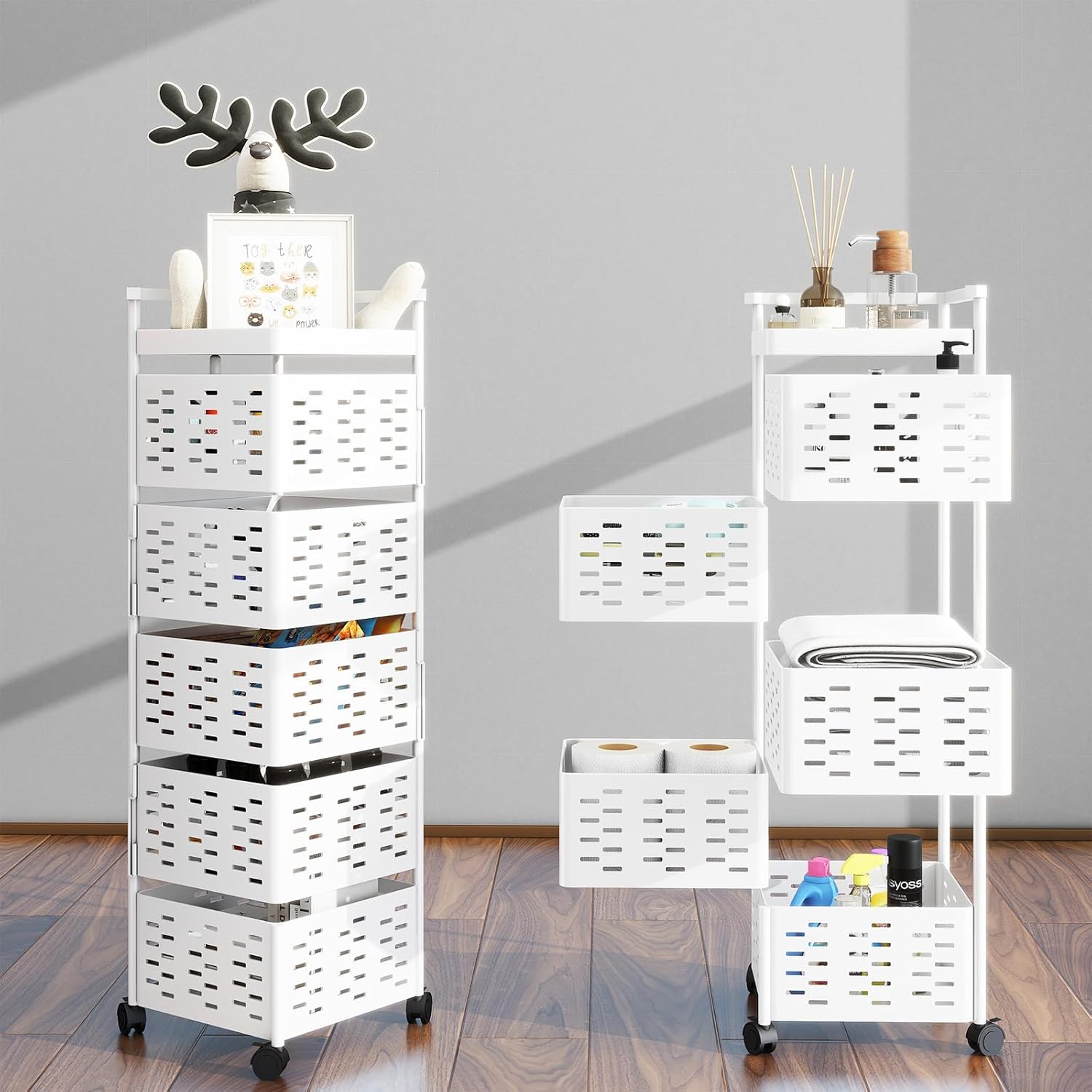 Amazon.com: PzewMo Rotating Storage Rack, 5 Tiered Shelf Organizer ...