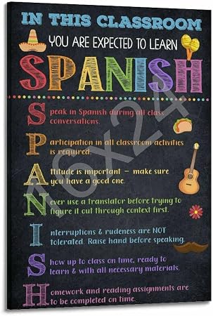 Amazon.com: Spanish Class Rules Poster in This Classroom You Are ...
