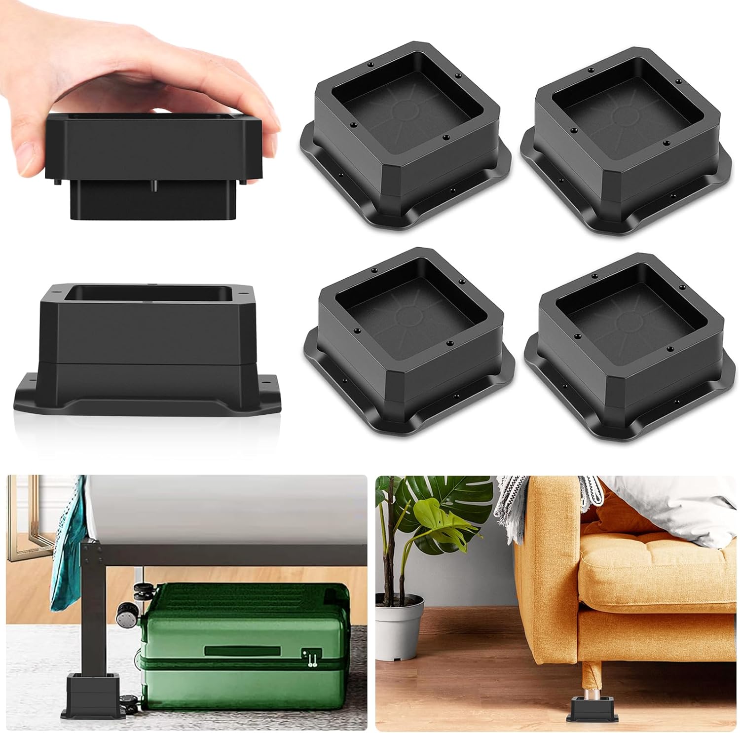 Amazon.com: Yookwutar 4 Pack Furniture Risers 1 Inch, Adjustable Bed ...