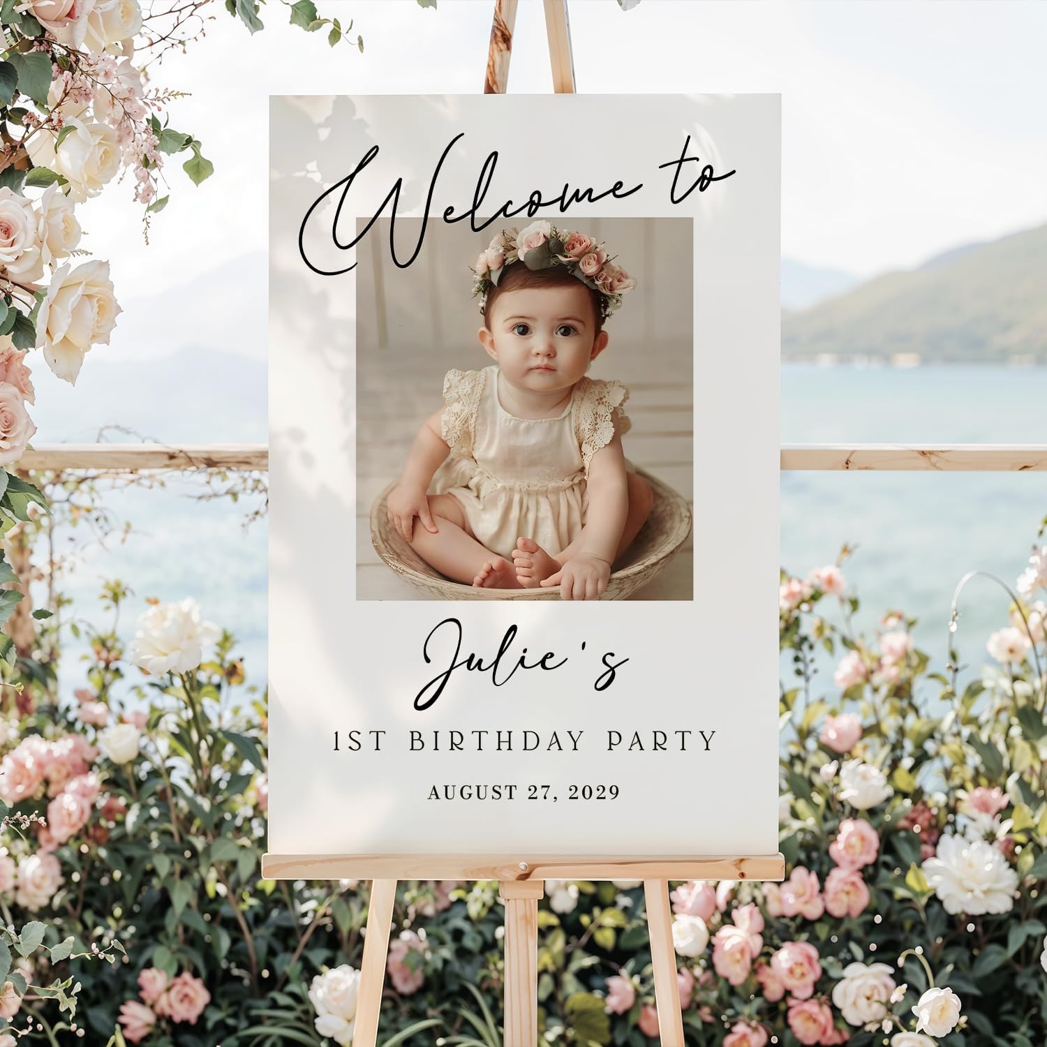 Amazon.com: Personalized First Birthday Welcome Sign With Photo ...