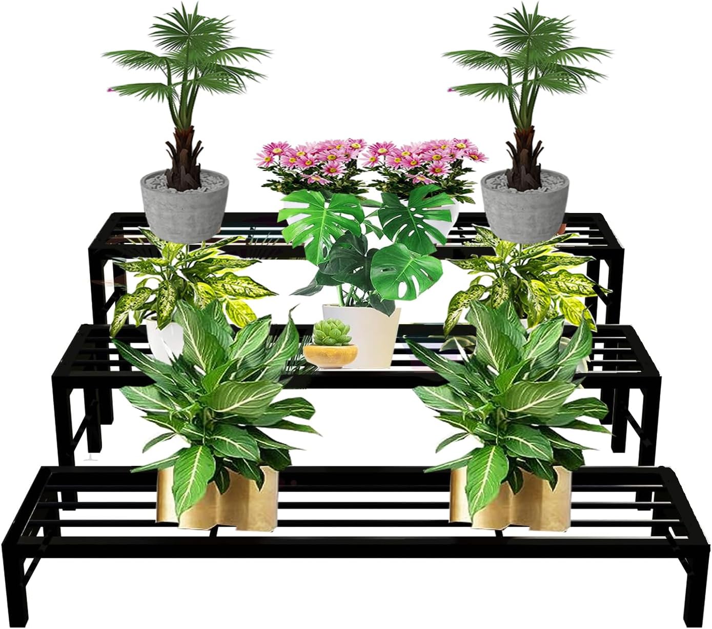 NAYAB Hexagonal Set of 3 Planter Flower Pot Display Plant Stand Step ...