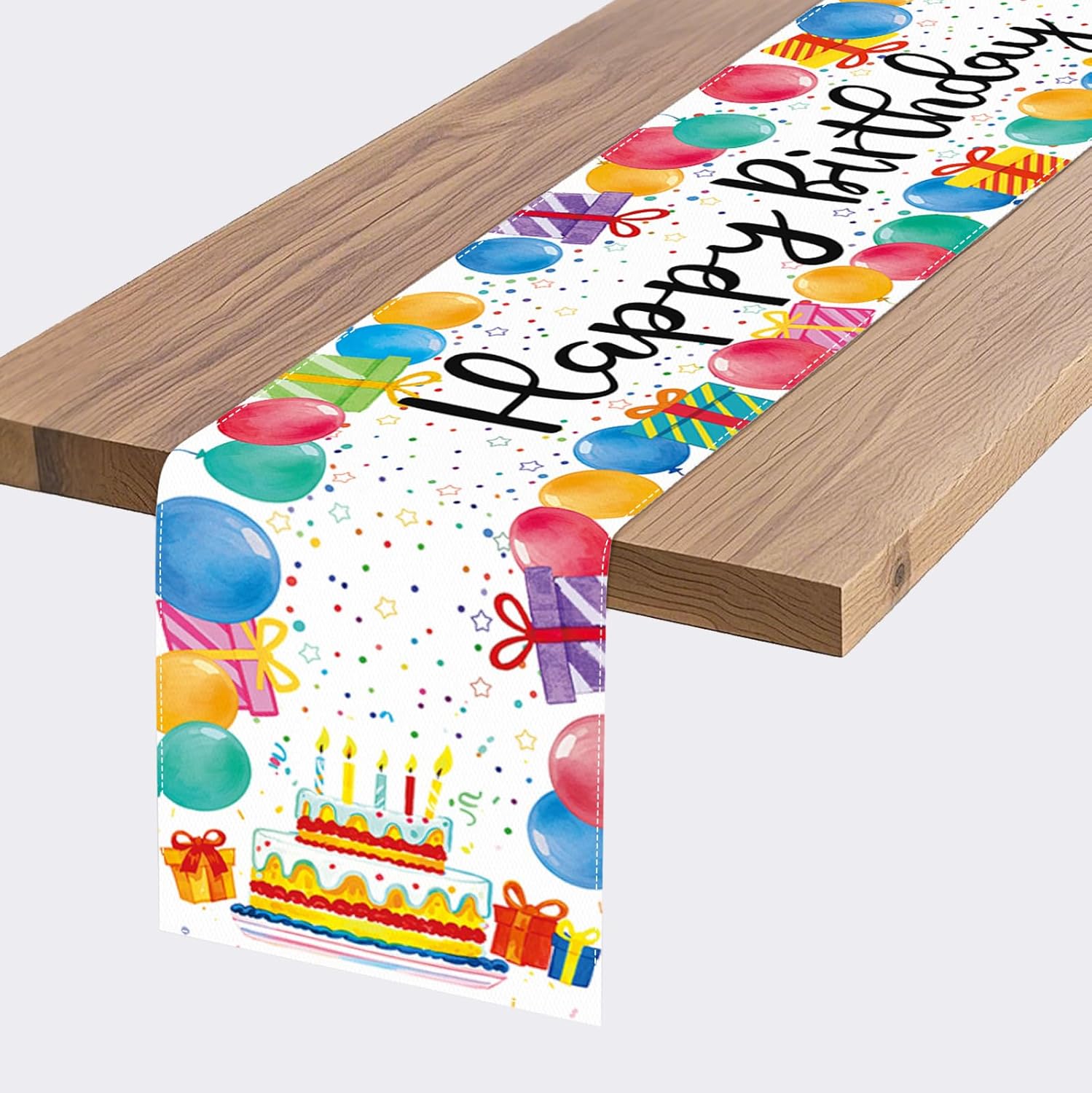 Amazon.com: White Happy Birthday Table Runner, Colorful Balloon Kitchen ...