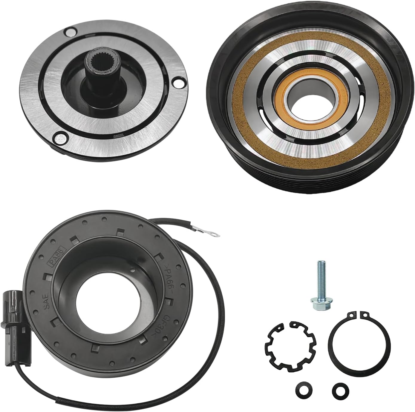 Amazon.com: A/C Compressor Clutch Assembly Kit Plate Pulley Bearing ...